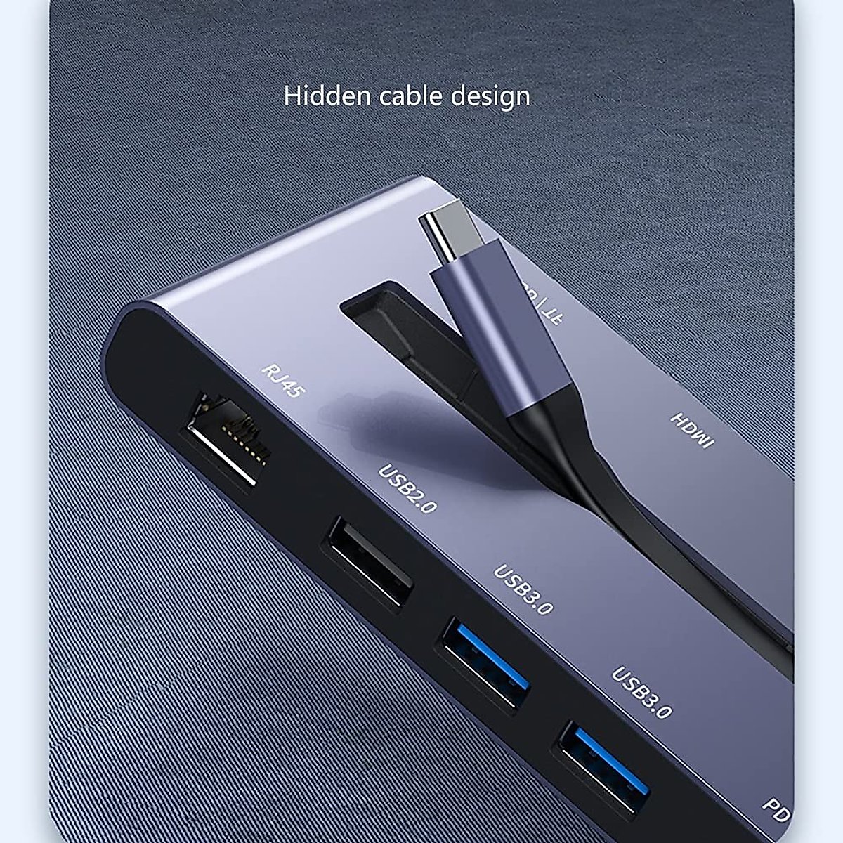 Port Expander USB C Hub 9 in 1 Type C Adapter with Hidden Cable Dock Station (HDMI/VGA/Ethernet/2 USB 3.0/USB 2.0/SD and TF Slots/PD 100W) USB Splitter