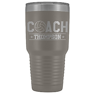 Personalized Volleyball Coach Tumbler Cup With Coach Name - Customized Volleyball Coach Gift - Custom Volleyball Coach Travel Mug - Pewter