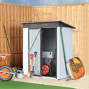 5 x 3ft Outdoor Metal Storage Shed，with Lockable Doors, Sun Protection, Waterproof Tool Storage Shed for Patio, Lawn,Backyard (Gray)