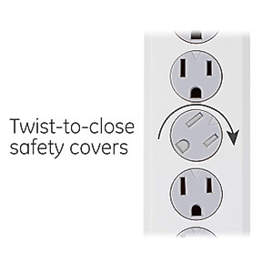 GE 6-Outlet Surge Protector, 2 Pack, 3 Ft Extension Cord, Power Strip, 800 Joules, Flat Plug, Twist-to-Close Safety Covers, Protected Indicator Light, UL Listed, White, 54629