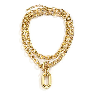 MJartoria Gold Layered Necklaces for Women Trendy Retro OT Buckle Pendant Necklace Chunky Link Paper Clip Chain Pendant Necklaces for Jewelry Birthday Gifts