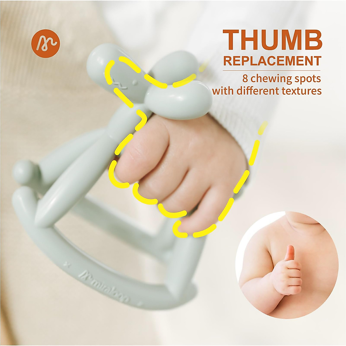 Miraloop Teething Toy for Baby 0-6, 12, 18 Months Infant, Jellydog Never Drop Food Grade Silicone Rocking Teether, Prevent Choking & Odorless, Less Dust and Hair Adhesion, Baby Gift, Milk White