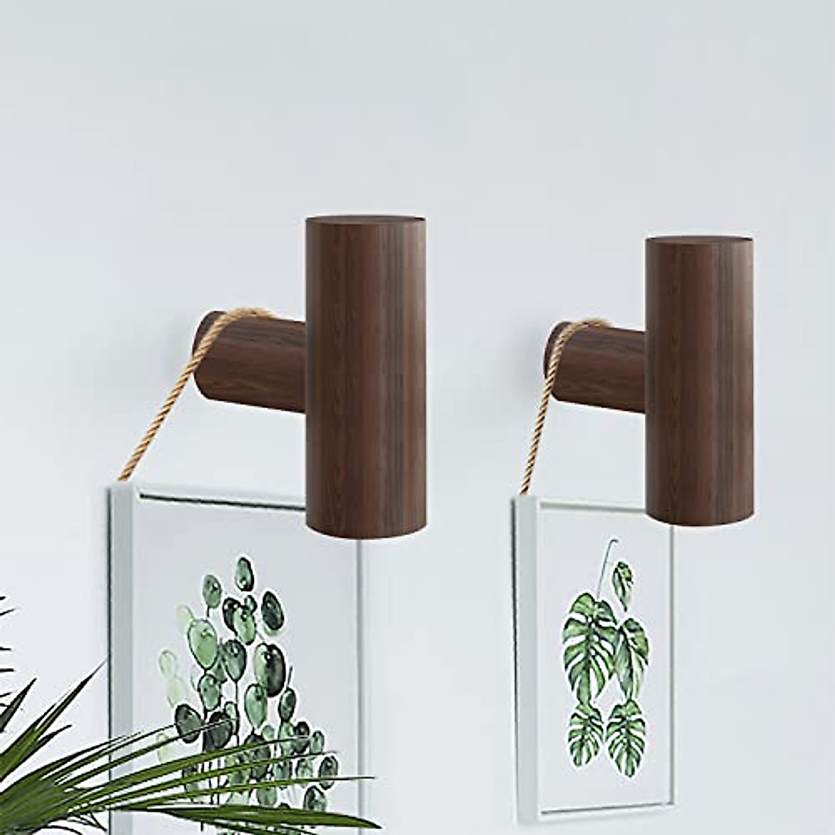 HUFEEOH Wood Wall Hooks, Purse Rack Wood Peg Hooks with Screw, Wall Hooks Heavy Duty Towel Hangers for Bathroom Wall (4PC, Walnut Wood)