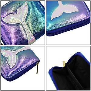 RARITYUS Mermaid Scale Purse Credit Card Holder PU Leather Wallet with Zipper for Women Girls
