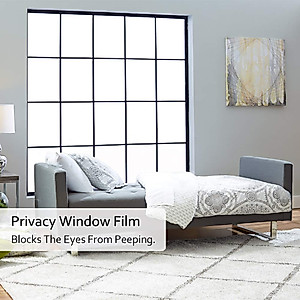 WochiTV Privacy Window Glass Film No Glue, Opaque Frosted Window Tint for Home, UV Blocking Heat Control Static Cling Non Adhesive for Bathroom Office Living Room （35.4 Inch x 13.1 Feet）