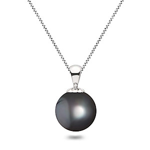 Orien Jewelry Japanese Freshwater Cultured Pearl Pendant Necklace AAAA Graded 6mm Black Color Necklace Pendant with Sterling Silver Setting and Matching 18 Inch Chain