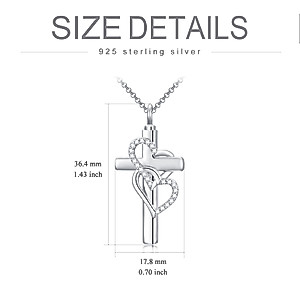 MEIDERBO Cross Urn Necklace for Ashes 925 Sterling Silver Cross Necklace Keepsake Cross Cremation Jewelry Cross Heart Pendant Memorial Gifts for Women Men Girls