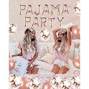 LaVenty Set of 11 Rose Gold PAJAMA PARTY Balloons PAJAMA PARTY Banner Pajama Party Decor Slumber Party Spa Party Balloons