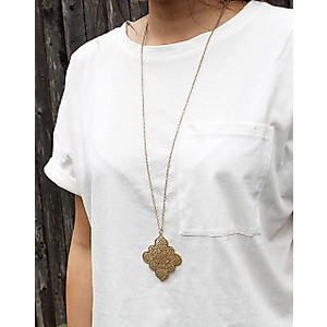 POMINA Gold Silver Geometric Filigree Pendent Long Necklace Casual Sweater Gold Chain Necklaces for women (Worn Gold)