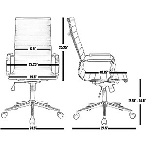 Fohfurniture White PU Leather Ergonomic Executive Office Desk Tark Chair, Mid Back Leather Height Adjustable Swivel Ribbed Chairs Conference Task Chair(Mid-Back, White)