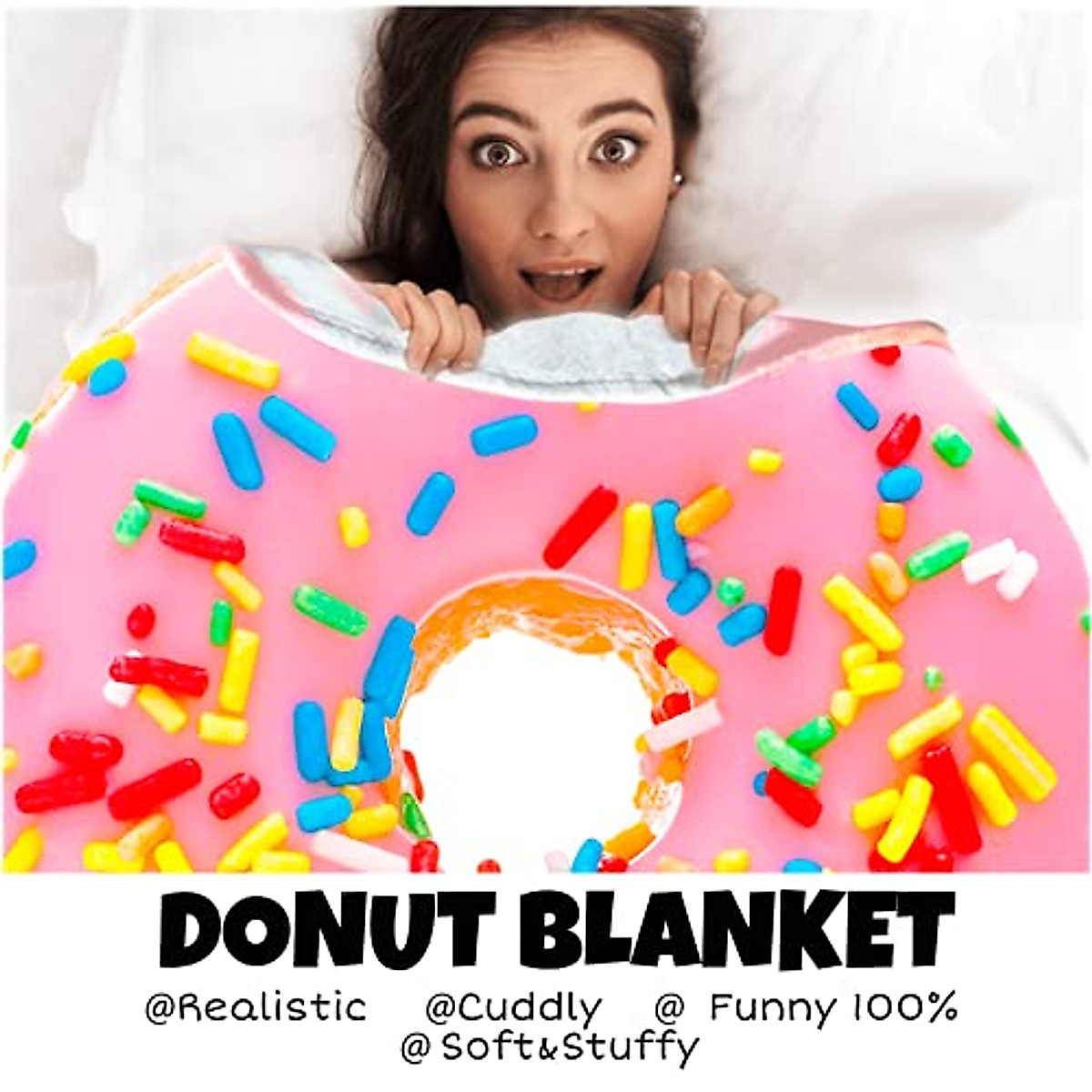 BATTILO HOME 71 Inch Pink Donut Blanket for Adult and Kids, Soft and Comfortable Flannel Round Blanket for Bedding,Funny Blanket Giant Food Blanket Gifts for Crib, Sofa, Outdoors