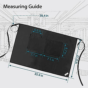 ROTANET Black Bistro Apron Long Server Apron with 3 Pockets Half Large Waist Apron for Work Cafe Uniform Waterproof
