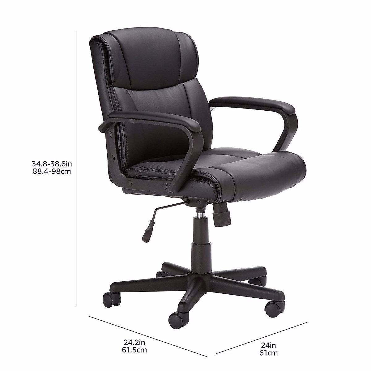 Amazon Basics Padded Office Desk Chair with Armrests, Adjustable Height/Tilt, 360-Degree Swivel, 275Lb Capacity - Black