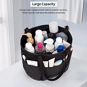 Travel Toiletry Bag, Large Capacity Toiletry Bag for Women Men, Mesh Shower Tote Bag, Quick Dry Shower Caddy Portable Toiletry Bath Bag Organizer for Bathroom, Gym, Beach, Swimming, Traveling, Black