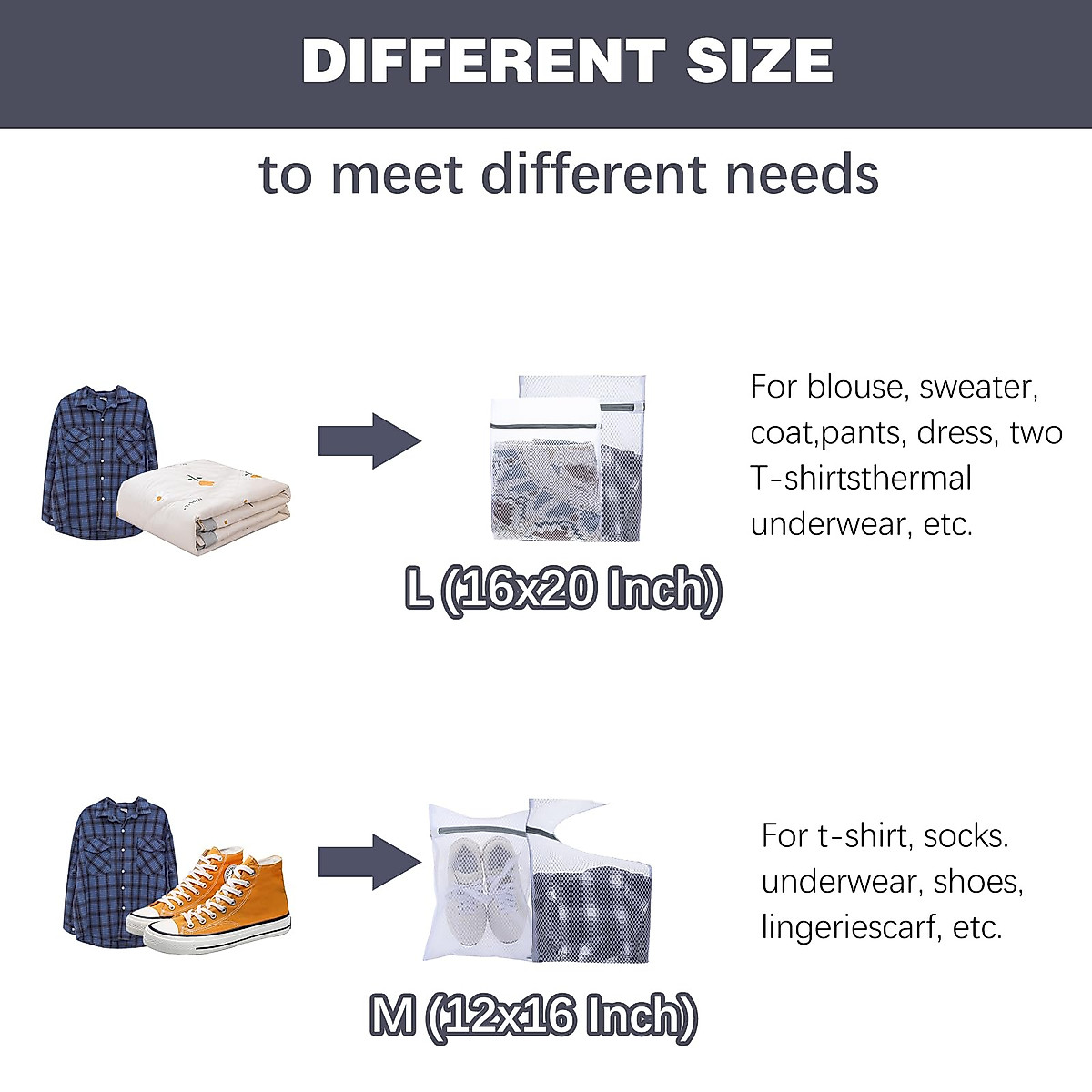 6 Pack Laundry Bag Mesh Laundry Bags,Durable Zipper Mesh bag Mesh Wash Bags Lingerie Bags for Washing Delicates Laundry Bags(3 Large 16 x 20 Inches, 3 Medium 12 x 16 Inches)