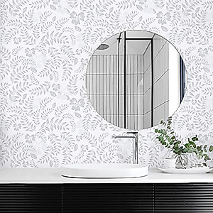 VEELIKE Grey Floral Peel and Stick Wallpaper Boho Breezy Leaves Floral Wallpaper 17.7''x118'' Removable Floral Wallpaper Self Adhesive Grey Contact Paper for Bathroom Walls Cabinets Drawer Liners