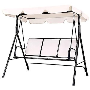 Flex HQ Patio Porch Swing Chair Canopy Outdoor Lounge 3-Person Seat Hang Bench Hammock (Beige)