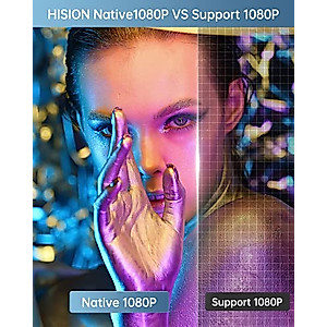 Mini Projector Native 1080P Outdoor Movie Projector, HISION 8000L Portable Home Theater 4K Support Video Projector Compatible with TV Stick, HDMI, VGA, USB, Laptop, DVD, iOS & Android Smartphone