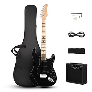 Ktaxon 39 Inch Electric Guitar Kit, Full-Size Beginner Solid Body SSS Pickups Guitar Kit with Gig Bag, 20W Amplifier, Strap, Tremolo Bar, & Cable