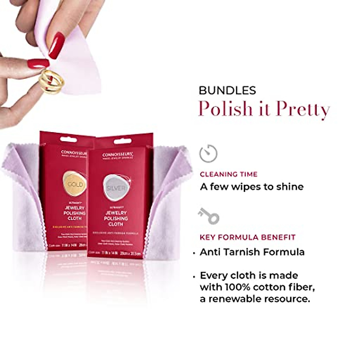 CONNOISSEURS Ultrasoft Gold & Silver Jewelry Polishing Cloths (Set of 2)