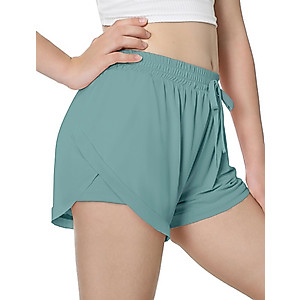 EXARUS Girls Athletic Shorts Running 2 in 1 Cheer Track Workout with Pockets Sports Dolphin for Kids Green 8Y