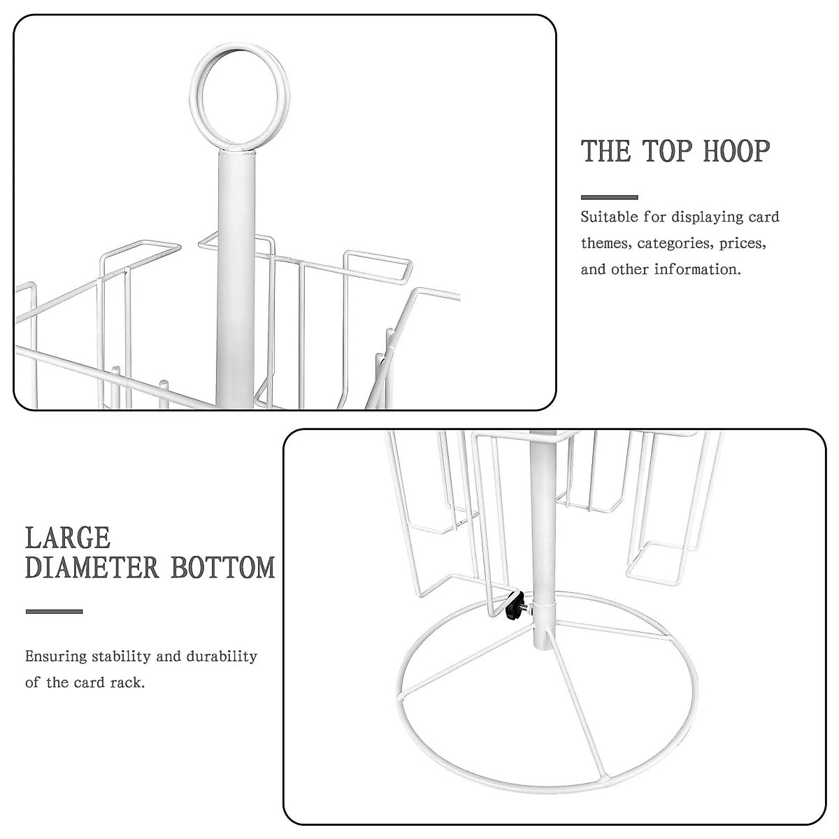 Tongmo Rotating Greeting Card Stand - Enhance Your Display with a 12-Pocket Rotating Countertop Solution for Postcards, Brochures, and Greeting Cards (7”H - 12 Pockets) (White)