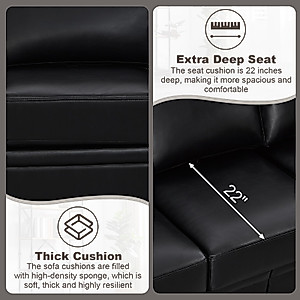 JEEOHEY Faux Leather Sofa Couch,82" Mid Century Modern Couch with Storage Place,Oversized 3 Seater Sofa with Nailhead Trim&Rolled Arm,Deep Seat Comfy Couch for Living Room,Apartment,Office(Black)