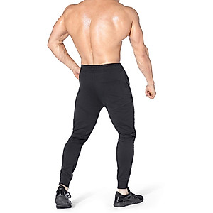 BROKIG Mens Gym Jogger Pants,Casual Slim Workout Sweatpants with Zipper Pockets Bodybuilding Athletic Pants(Black,M)