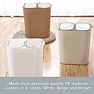 Dual Compartment Trash Can - Nordic Style Trash and Recycling Combo - Double Trash Can with Separate Pop Up Trash Bin Lids - Slim Garbage Can - Kitchen Recycle Bin - 10.2x7.1x13.2in White Trash Can