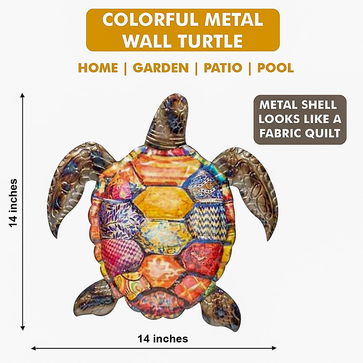 Metal Wall Art Sea Turtle Indoor Outdoor Tropical Wall Sculpture Decor Metal Beach Turtle Art (14 in x 14 in)