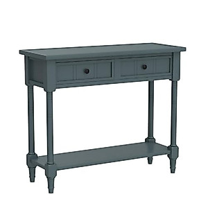 Merax Narrow Console Sofa Table with Drawers and Long Shelf for Living Room, Entryway/Hallway, Retro Navy
