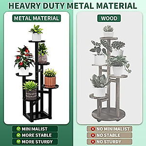 POTEY 5 Tiered Metal Plant Stand Indoor, Tall Plant Shelf Corner Plant Stands for Indoor Plants Multiple, Black Plant Shelf Rack for Outdoor Home Patio Lawn Garden