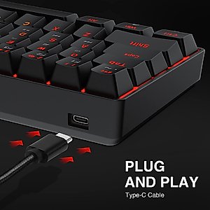 Havit 60 percent Mechanical Keyboard Mouse Combo, Wired 61 Keys Gaming LED Backlit Compact with Red Switches & 4800 DPI Programmable for Windows PC Laptop Gamers, Black (Renewed)