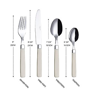 ANNOVA 16 Pieces Stainless Steel Flatware/Cutlery Set - Color Handles - 4 x Dinner Forks, 4 x Dinner Knives, 4 x Dinner Spoons, 4 x Dessert Spoons - Service for 4 (Cream, 16 Pieces)