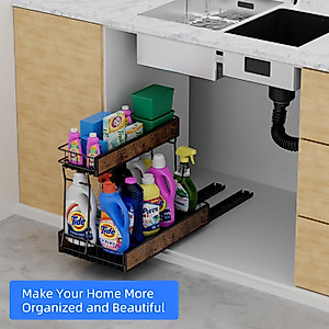 Lxmons 2-Tier Under Sink Slide Out Organizer, Pull Out Cabinet Storage Shelf with Sliding Storage Wire Basket Drawer for Bathroom Kitchen, Countertop or Pantry Storage Shelf, Black