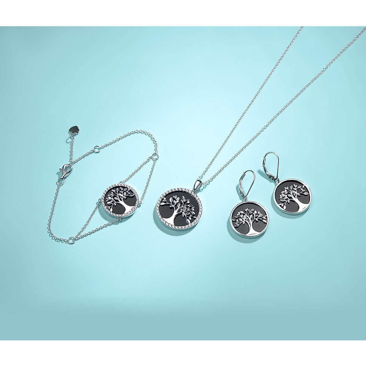 AGVANA Sterling Silver Tree of Life Necklace for Women Genuine Black Onyx CZ Dainty Family Tree Pendant Anniversary Jewelry Birthday Gifts for Women Mom Grandma Wife Daughter