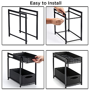 Ganggend 2 Tier Under Sink Organizer, 9.25" L x 11.81" W x 16.53" H Bathroom Organizer Cabinet Storage with Pull Out Drawers, Under The Sink Organizer For Bathroom, Living Room, Kitchen Black
