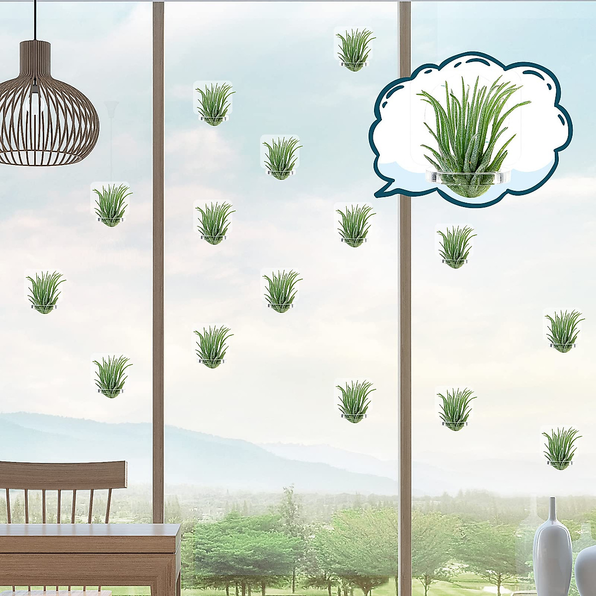24 Pcs Air Plants Holder, Acrylic Air Plant Hanger with Mounting Tape for Hanging Air Plants on Glass Display Home Decoration, Plants Not Included