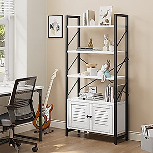 YITAHOME Bookshelf with Storage Cabinet, 6 Open Shelves and Bookcase with Door, Modern Standing Shelf Organizer for Living Room, Kitchen, Home Office, White
