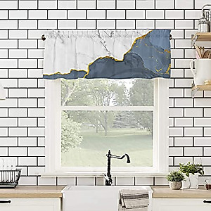 COLCE Valances for Windows Wild Marble Pattern Gold Blue White Ombre Curtain Valance for Kitchen Basement Window Curtain Decorative Rod Pocket Short Winow Valance Curtains 60" W x 18" L