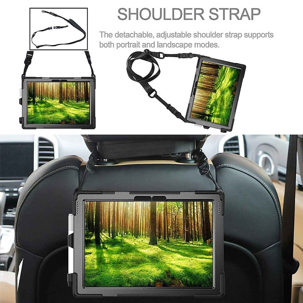 ZenRich Surface Pro 7 Plus/Pro 7 / Pro 6 / Pro 5 / Pro 4 / Pro LTE Case with Pencil Holder, Rotatable Stand, Hand Strap and Shoulder Belt Heavy Duty Shockproof Full Body Protective-Black