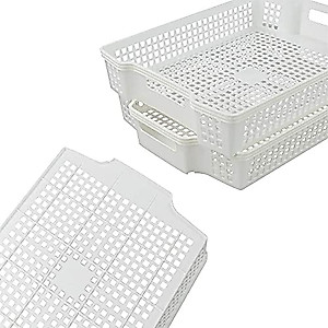 Sosody 6-Pack Stacking Plastic Storage Baskets, White Paper Storage Basket Tray
