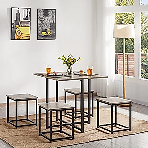 Yaheetech 5-Piece Dining Table Set - Industrial Kitchen & Chairs Sets for 4 Compact with Stools Space-Saving Design Apartment, Small Space, Breakfast Nook, Gray