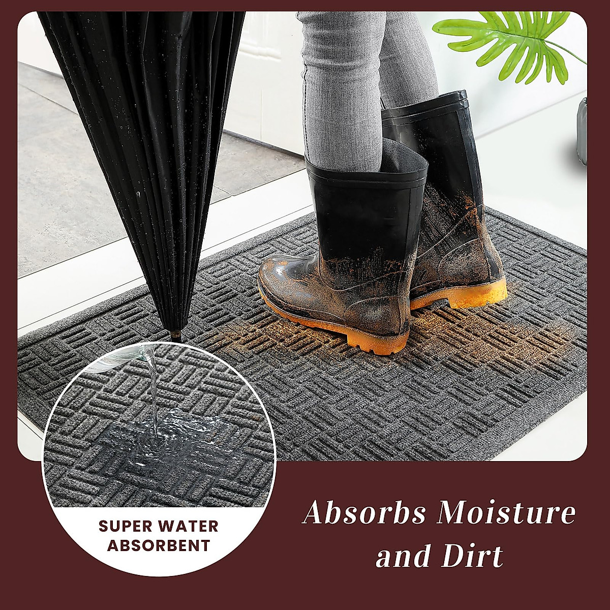 Mibao Front Door Mat Indoor Outdoor Entrance, Dirt Trapping Outdoor Welcome Mats, Non-Slip Outdoor Door Mats, Low Profile Front Door Mat, Entryway Mat, 36" x 24", Grey