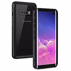 Lanhiem Samsung Galaxy S10 Case, IP68 Waterproof Dustproof Case with Built-in Screen Protector, Rugged Full Body Shockproof Protective Cover for Galaxy S10 6.1 inch (Black/Clear)