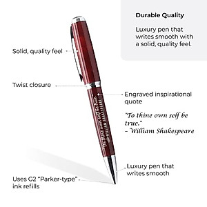 William Shakespeare Engraved Inspirational Quote Pen - To Thine Own Self Be True. - Literary Gifts for Writers Authors Readers Actors Librarians English Teachers