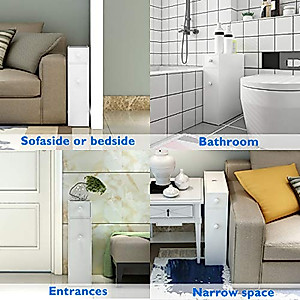 Tangkula Slim Bathroom Cabinet, Free Standing Storage Cabinet with Slide Out Drawers, Narrow Floor Bathroom Organizer Next to Toilet, Bathroom Toilet Paper Holder, 19 x 6.5 x 23 Inches (White)