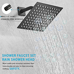 annazom Shower Faucet Set Rain Shower System Matte Black with High Pressure 8-Inch Shower Head Handheld Square Shower Head Bathroom Luxury Rain Shower Faucet Shower Complete Combo Kit Wall Mounted