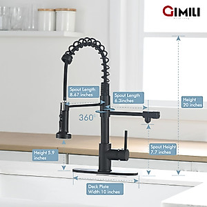 GIMILI Drinking Water Faucet 3 in1 Commercial Style Pull-Down Single Handle Filter Kitchen Faucet for Water Filtration System, Matte Black(Without Water Filtration Device)