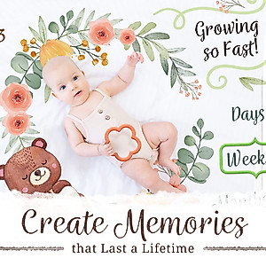 Milestone Blanket with 2 Placement Markers , Gender Neutral,Baby Monthly Milestone Blanket , Baby Growth Chart Blanket (60inx40in)